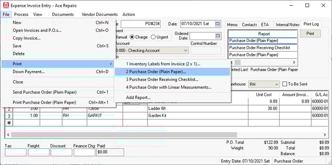 Edit or Print Purchase Orders
